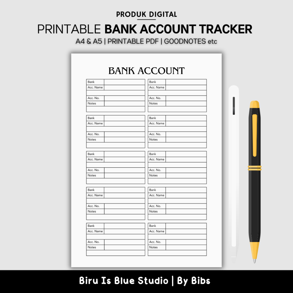 pdf Printable Bank Account Tracker Journal Planner | Shopee Malaysia