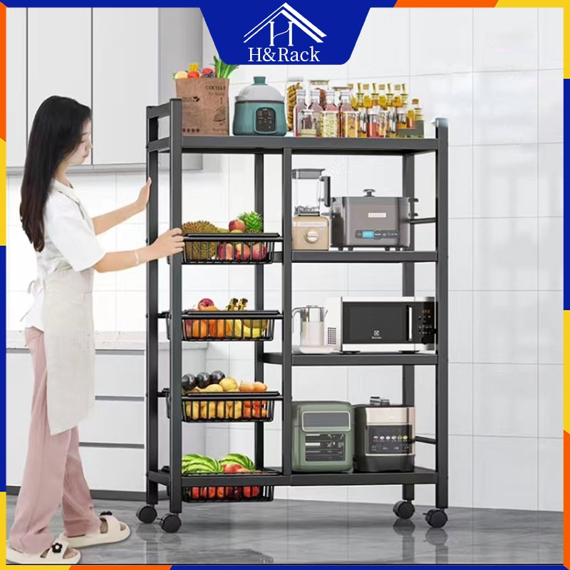 H&Rack 4 Tier With Wheels Kitchen Vegetable Storage Rack Trolley Rack ...