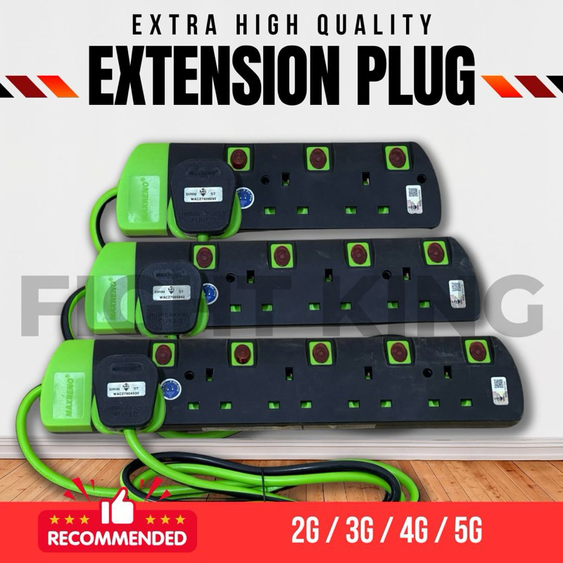 🔥SIRIM🔥Black/Green Extension Plug 2/5 Meter 2G,3G,4G,5G Extension ...