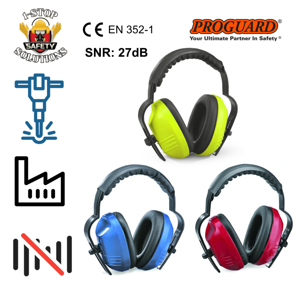 Proguard VITO SNR 27dB Lightweight Adjustable Headband Padded Earmuff ...