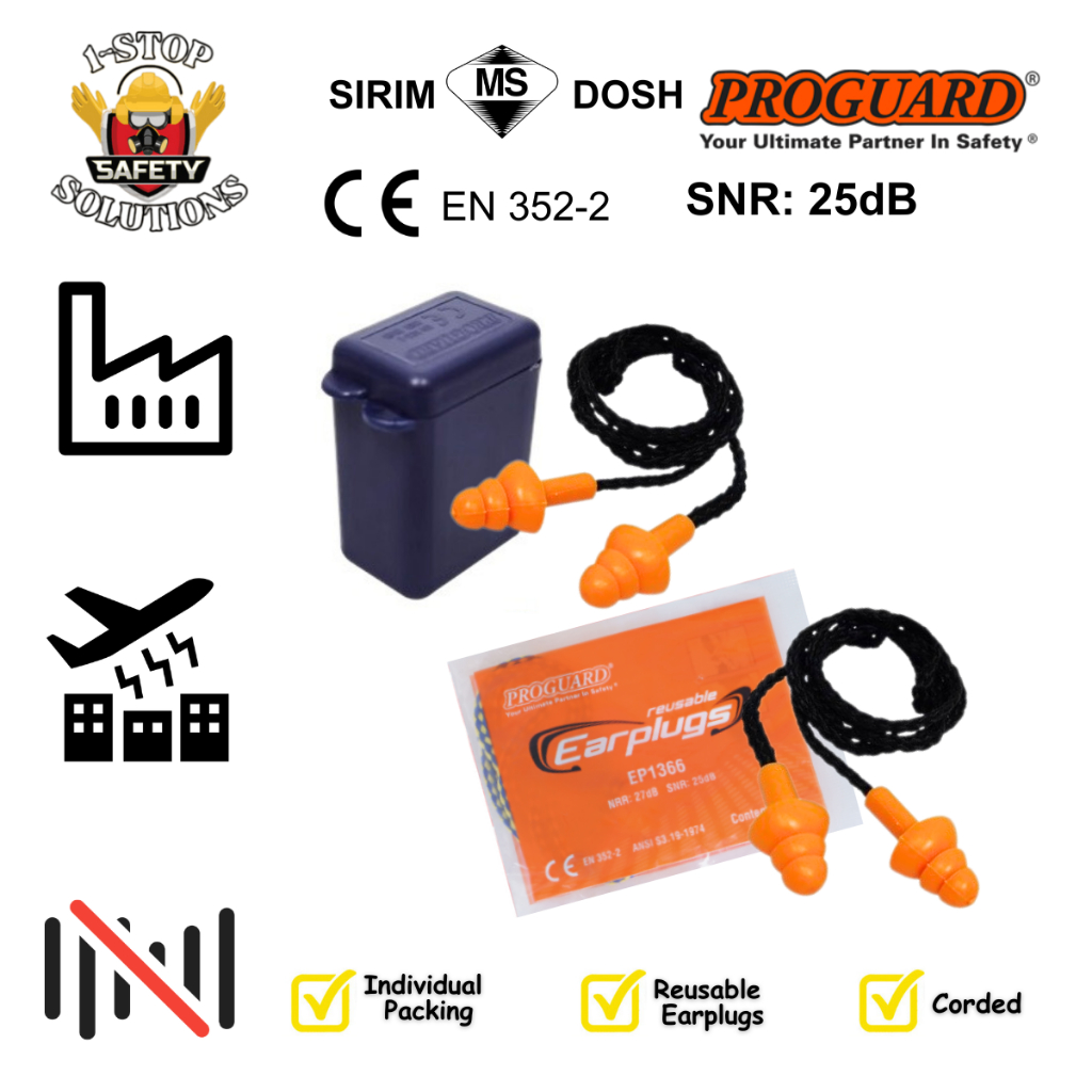 Proguard (5 Pairs/Pack) SNR 25dB Comfortable Reusable Hearing Corded ...