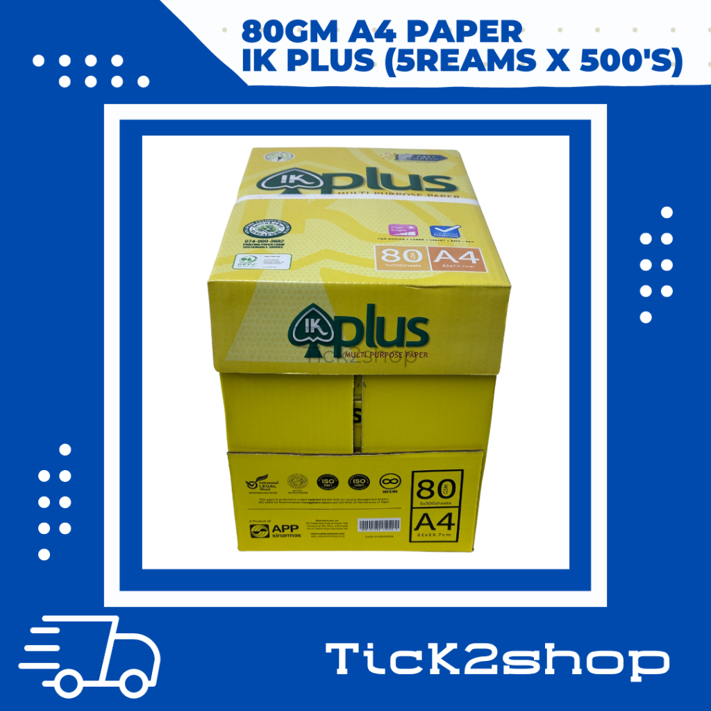 IK Plus 80gm A4 Paper (Box)(5reams x 500's/ream) | Shopee Malaysia