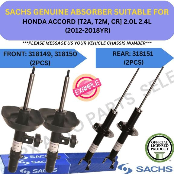 SACHS GENUINE ABSORBER (FRONT, REAR) FOR HONDA ACCORD [T2A, T2M, CR] 2.0L 2.4L (2012-2018YR ...