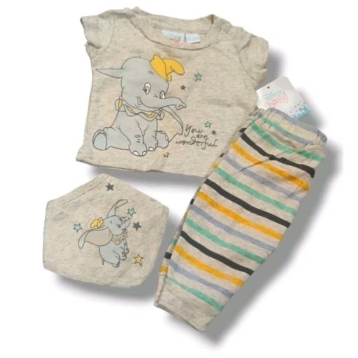 FOS Disney Dumbo 3pcs set with long pants and bibs 3m | Shopee Malaysia