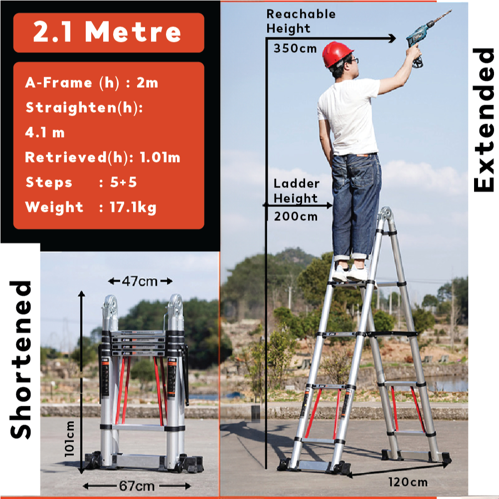 Double sided Telescopic ladder multipurpose Tangga lipat Heavy duty ladder Aluminium Foldable ...
