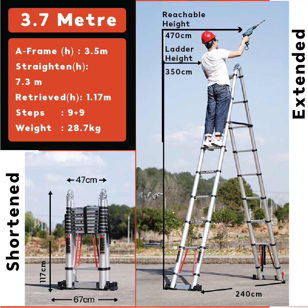 Double sided Telescopic ladder multipurpose Tangga lipat Heavy duty ladder Aluminium Foldable ...