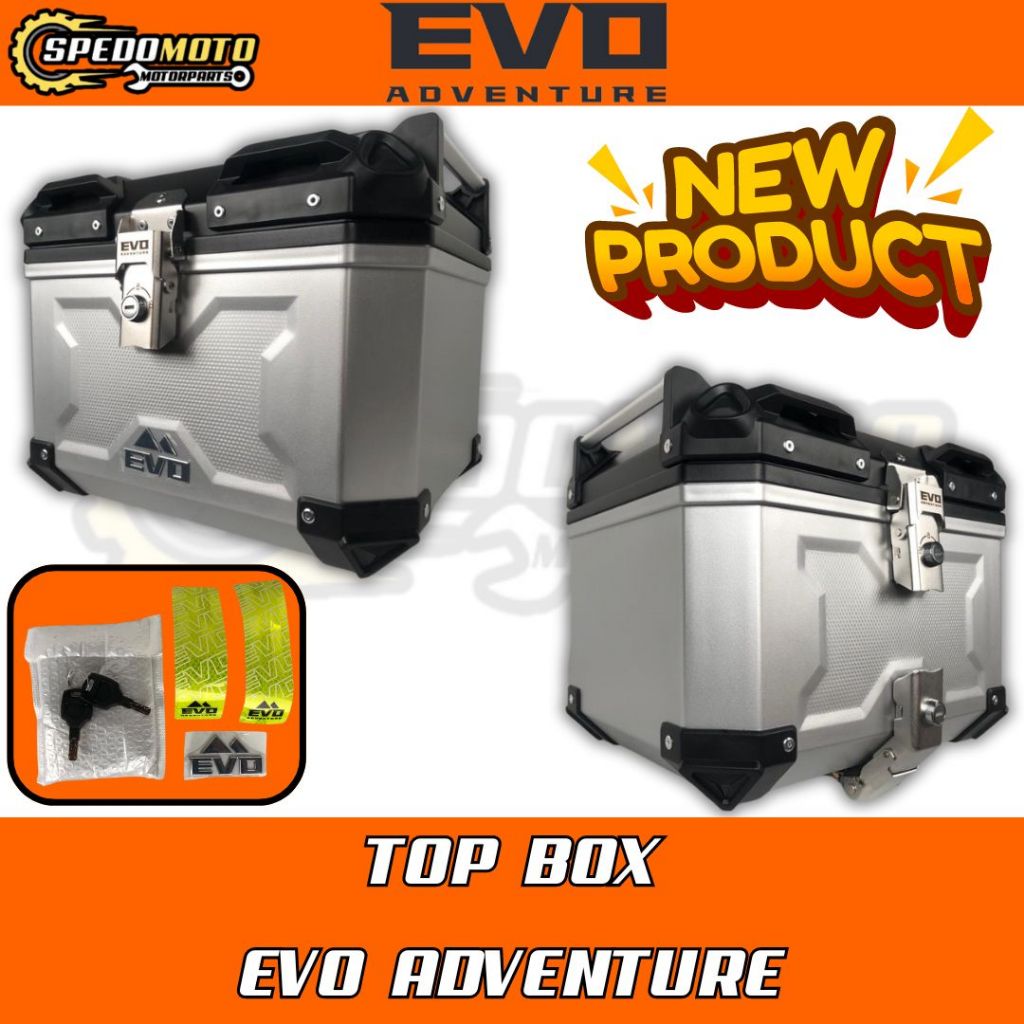 TOP BOX EVO ADVENTURE [ 37L ] W/BACKREST & BRACKET ( BLACK/SILVER ...