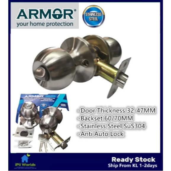iPii ARMOR Tubular Knob Lock ATL-527 SS Cylinder lock set - Lock Pintu ...
