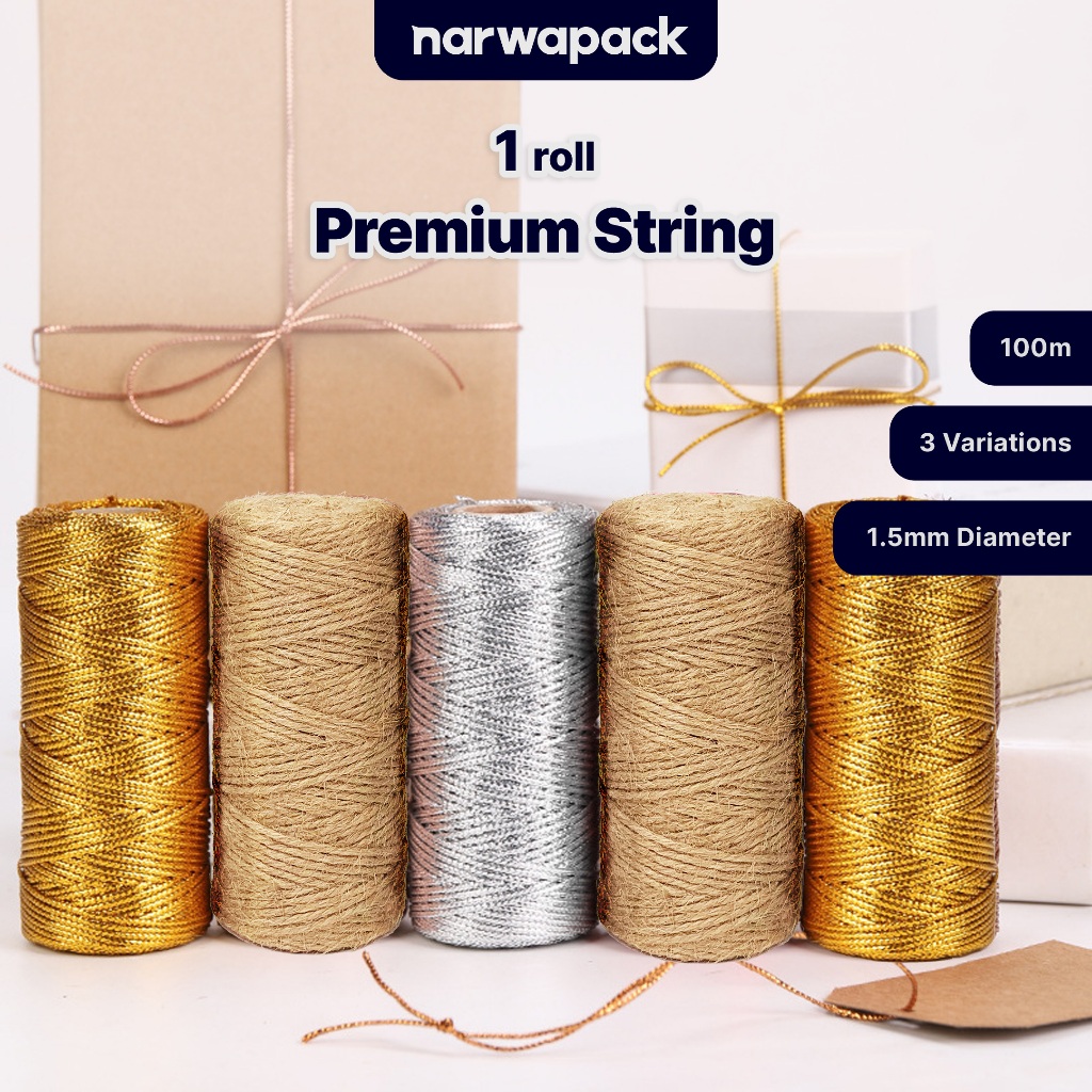 Narwapack Gift Rope 1roll 100m Silver/Gold/Hemp - Jute String Rustic ...
