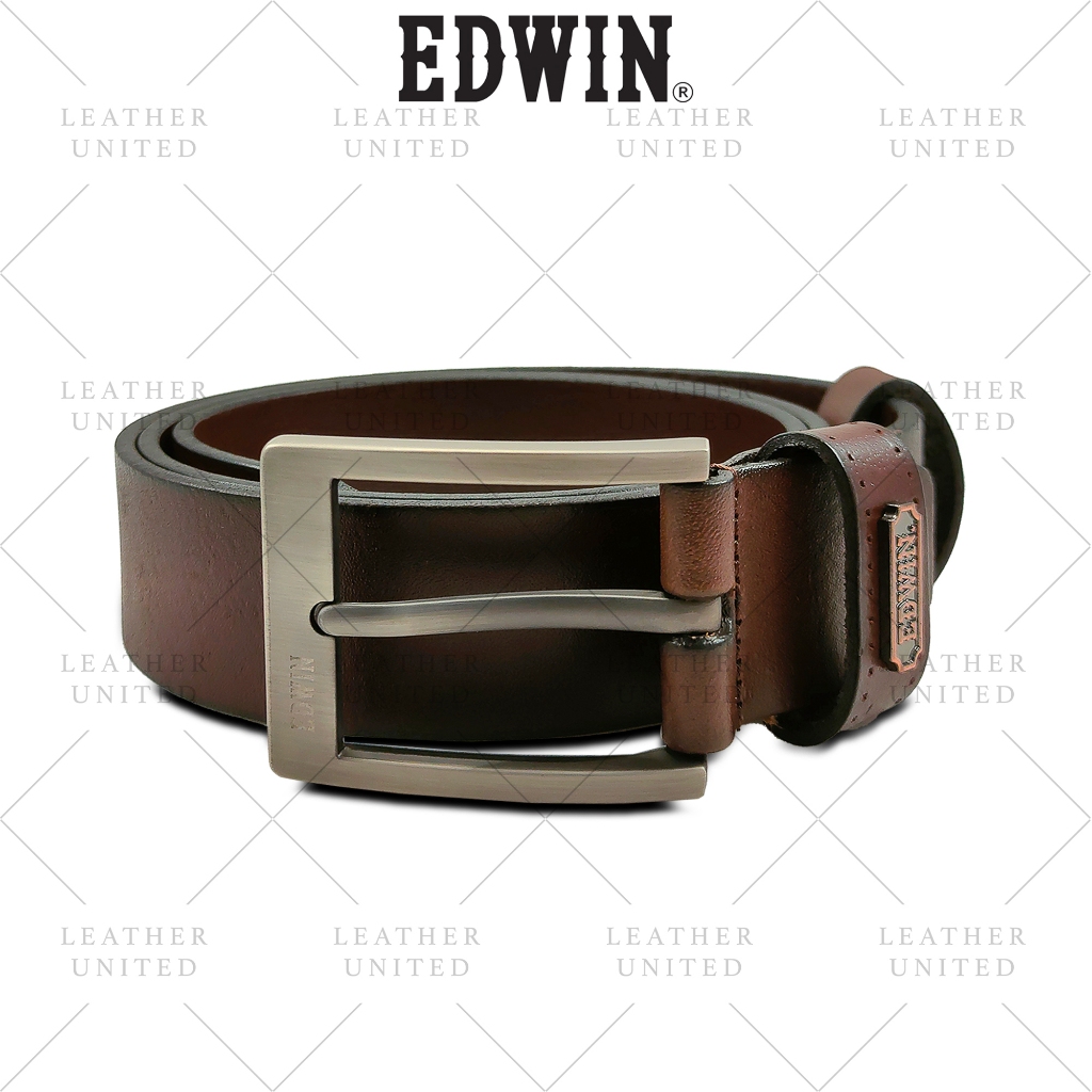 Edwin Genuine Top Grain Cow Leather 40MM Vintage Logo Pin Buckle Belt # ...