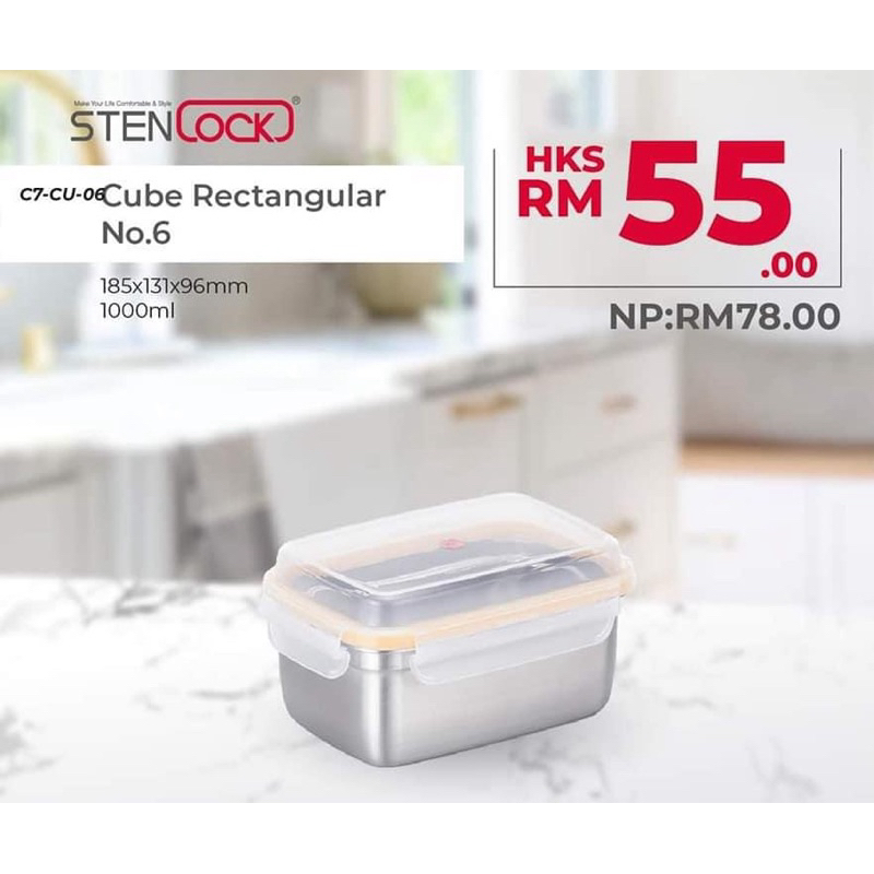 stenlock rectangle cube container no6 1000ml | Shopee Malaysia