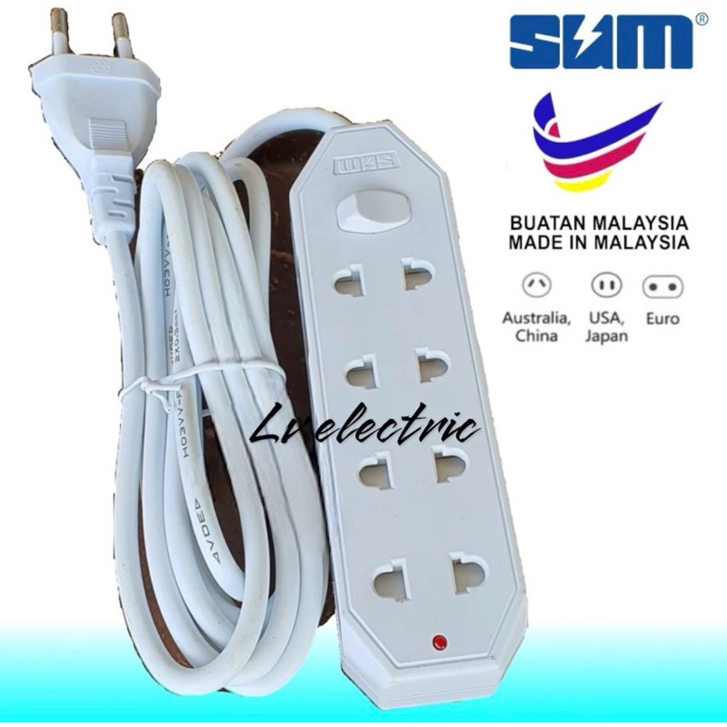 SUM 2 Pin plug trailing switch extension socket / 4 way 5 way 6 way 2 ...