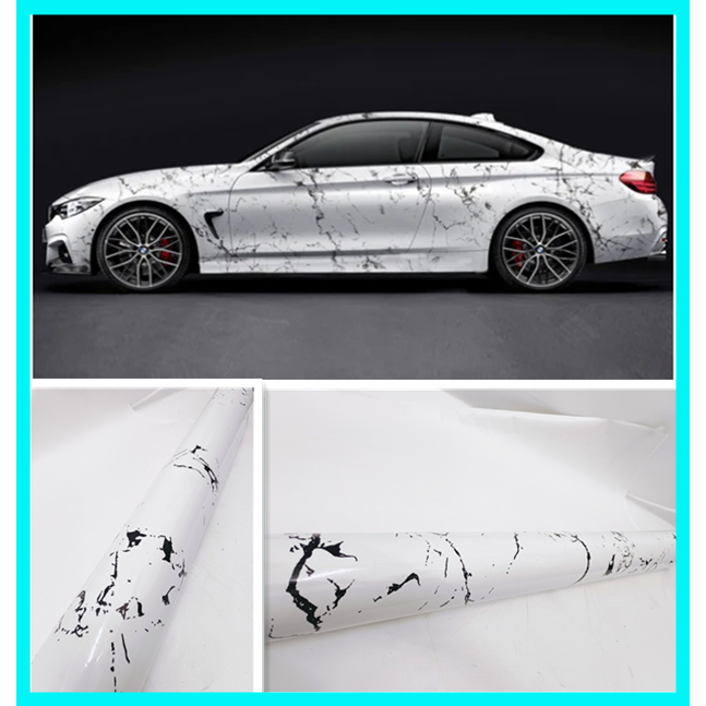 90X150 CM 3D high gloss white and black textures Granite CAR Sticker ...
