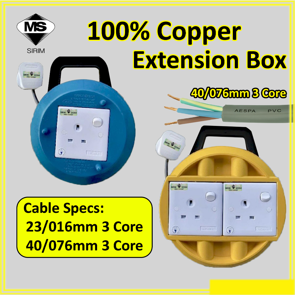 [SIRIM] 100% Copper Wire Extension Box Heavy Duty Reel Cable Box Round ...