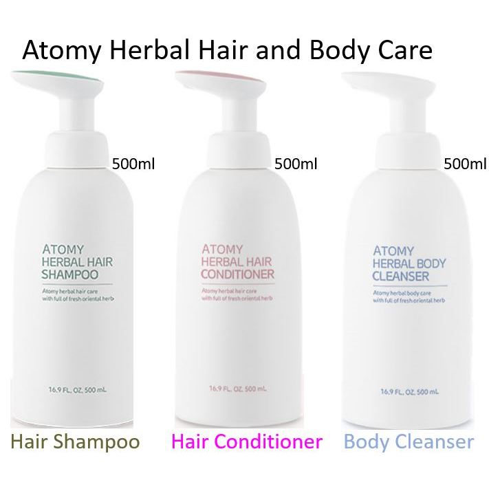 Atomy Herbal Hair Shampoo, Conditioner (500ml), Body Cleanser (500ml ...