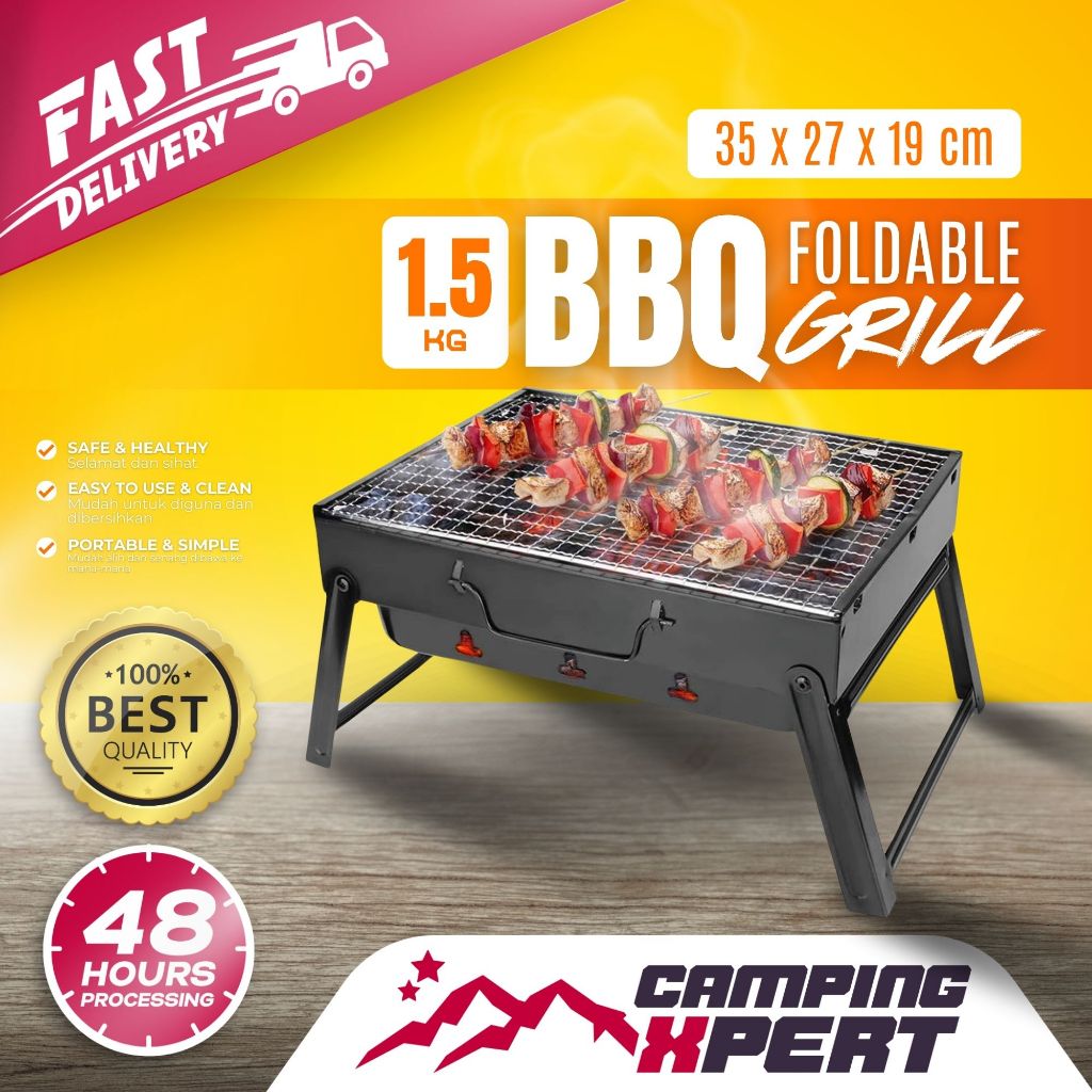 Portable Foldable Lightweight 35cm x 27cm x 19cm Grill Barbecue Camping Picnic BBQ Grill Stand ...