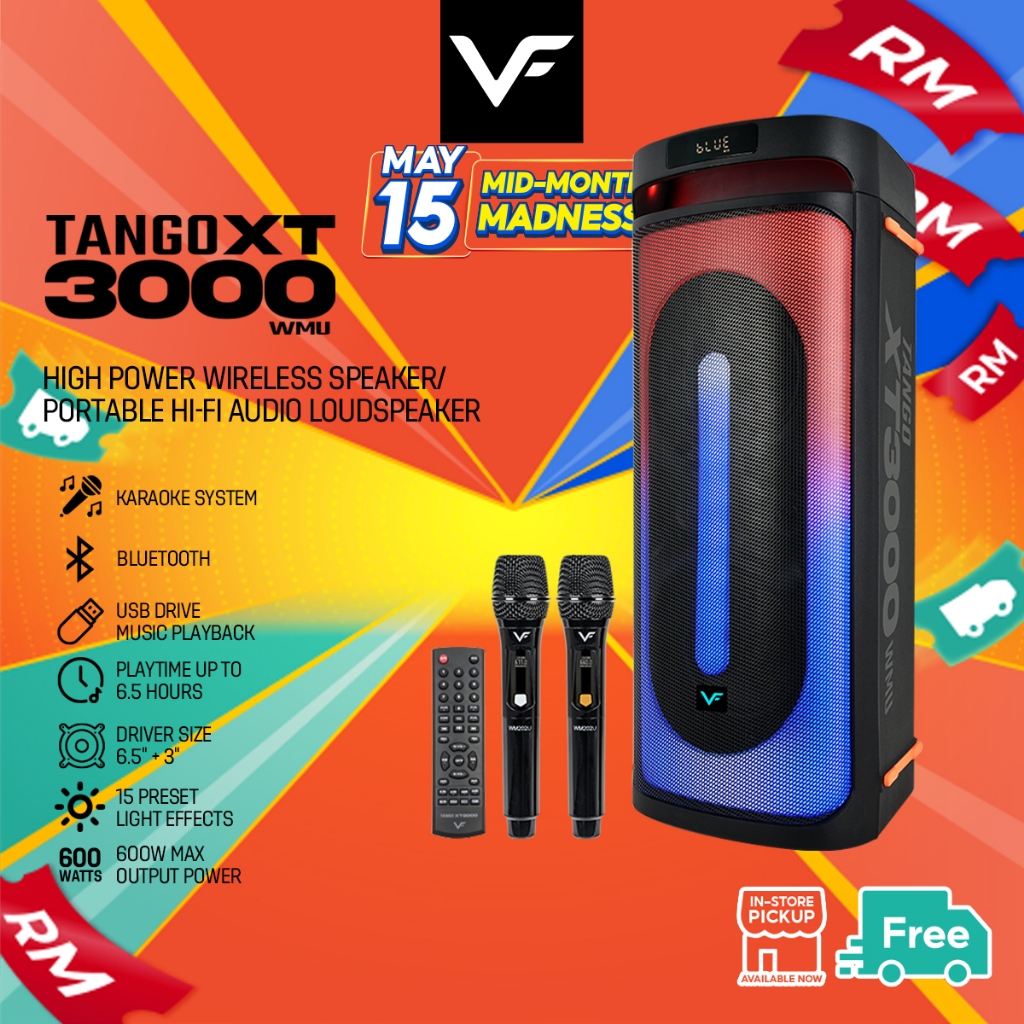 Vinnfier VF Tango XT3000 WMU 600W Bluetooth Speaker HI-FI Loud PartyBox Karaoke Speaker FM Radio ...