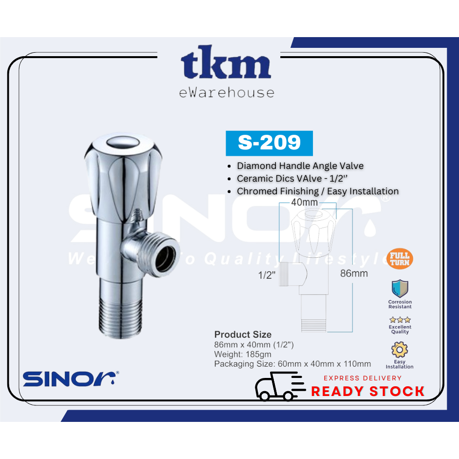 SINOR S-209 DIAMOND HANDLE ANGLE VALVE BATHROOM KITCHEN ANGLE VALVE ...