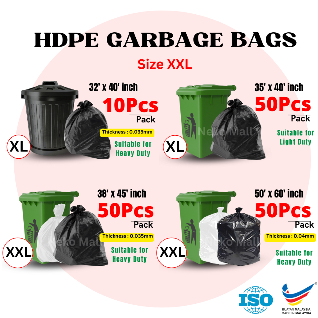 Hdpe Garbage Bag Rubbish Bag XL&XXL Super Big Size Trash Bag Heavy Duty ...