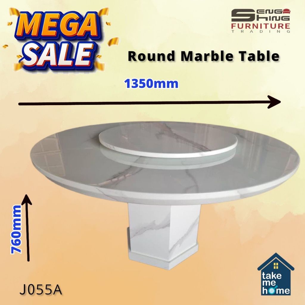 [SIAP PASANG]SENG HING 1+6 Marble Round Dining Table Set /1+6 Chairs ...