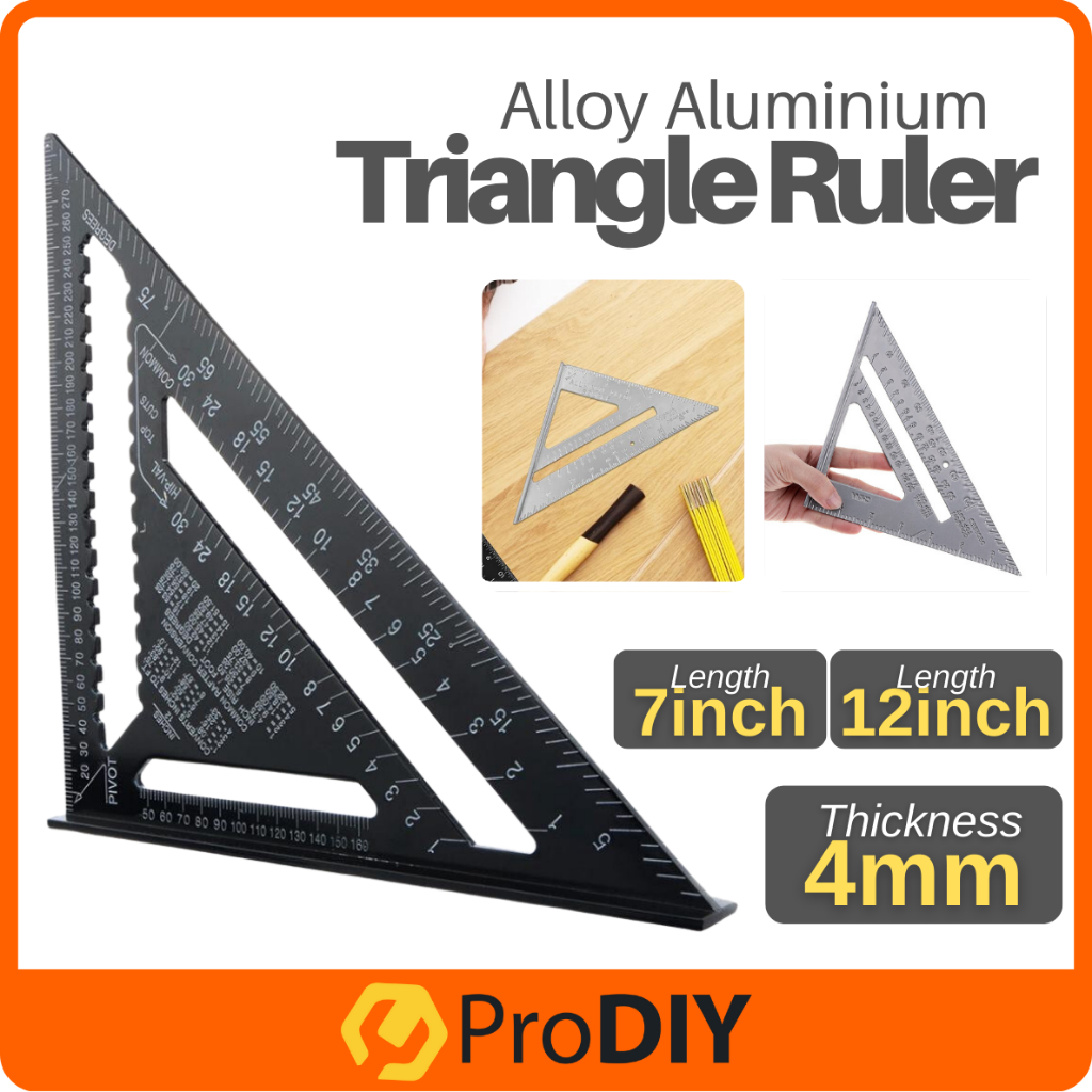 MAYA-185 7/12 Inch Metric Ruler Aluminium Alloy Protractor Triangle ...