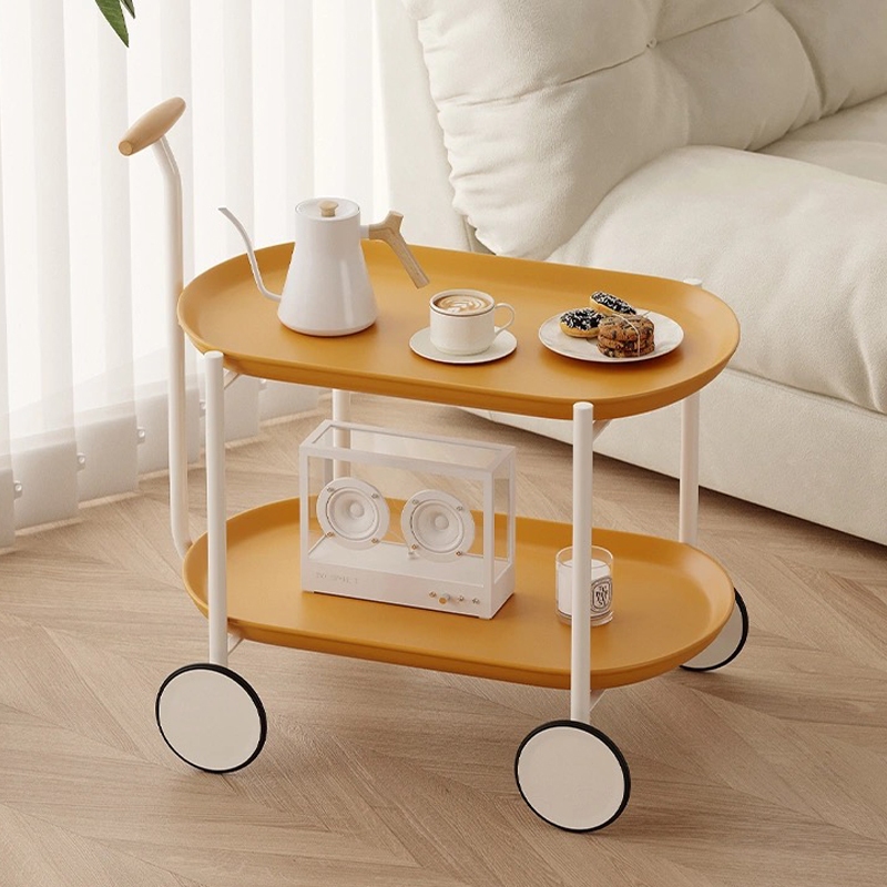 Corner Table Wooden Movable Trolley Coffee Tea Table With Wheels Sofa ...