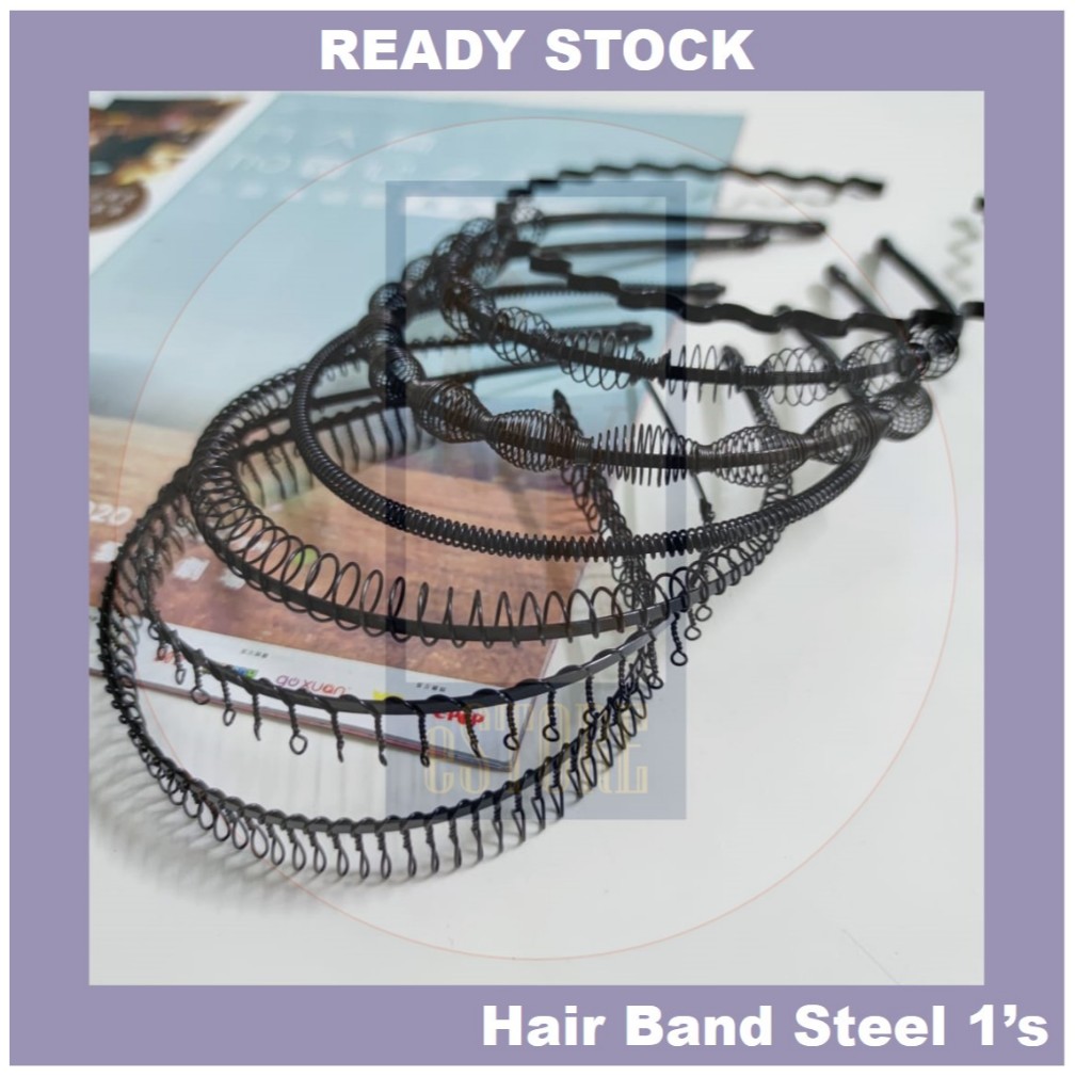 Cekak Rambut Hitam Besi Lelaki Wanita Uniseks Steel Hair Band Metal ...