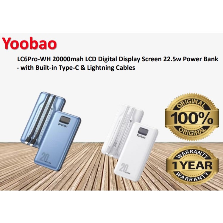 Yoobao LC6 Pro - 65W / 22.5W 20000mAh Power Bank Pengecasan Pantas Dengan Kabel Type-C dan ...