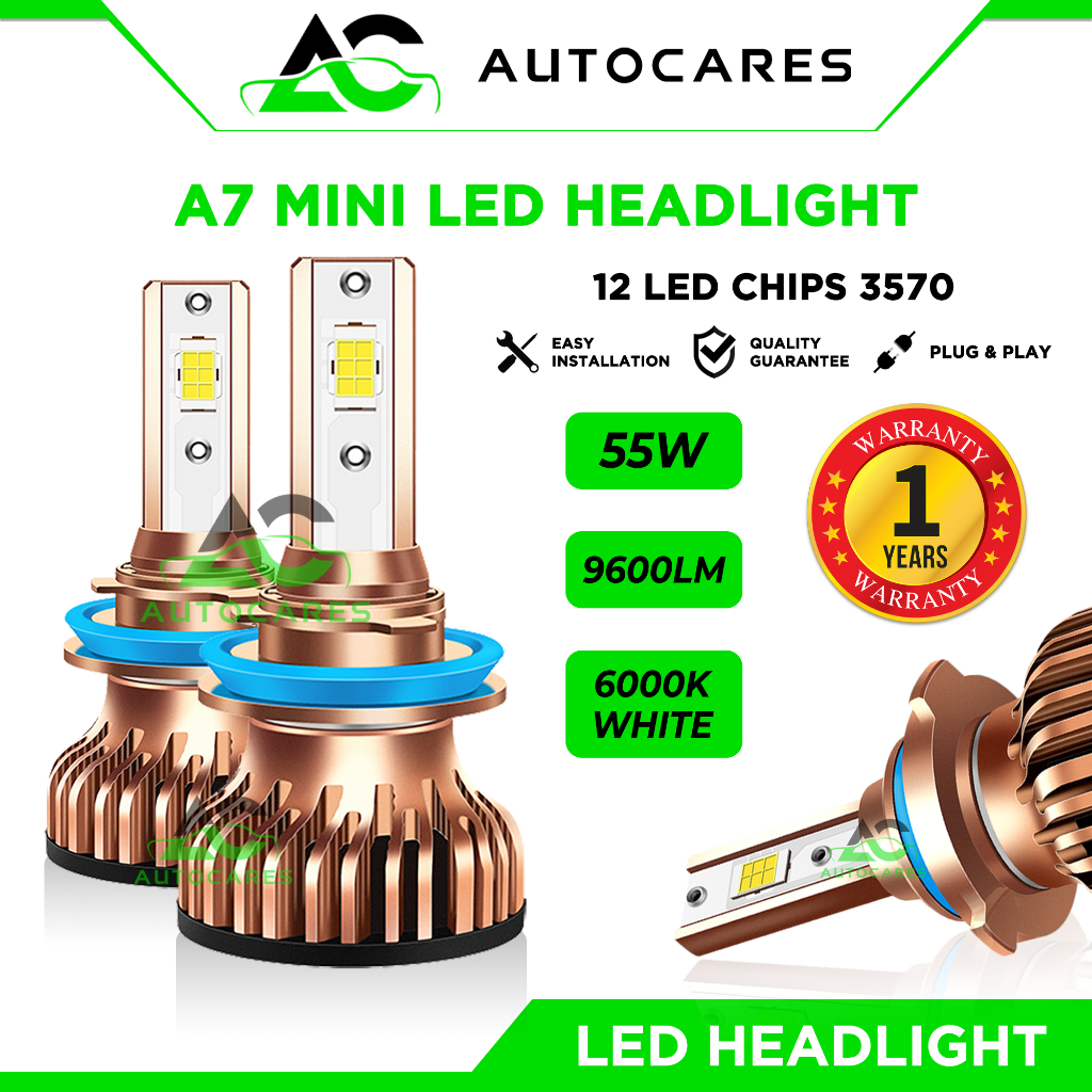 Car LED Headlight 9600LM 55W Lampu Depan Kereta 4300K/6000K H4 H7 H8 ...