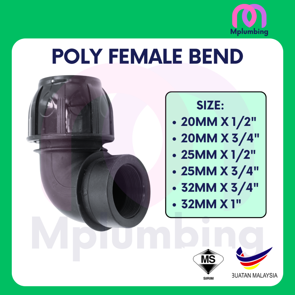 (SIRIM) FEMALE BEND HDPE POLYPIPE THREAD FB 20MM 25MM 32MM X1" 3/4" 1/2 ...