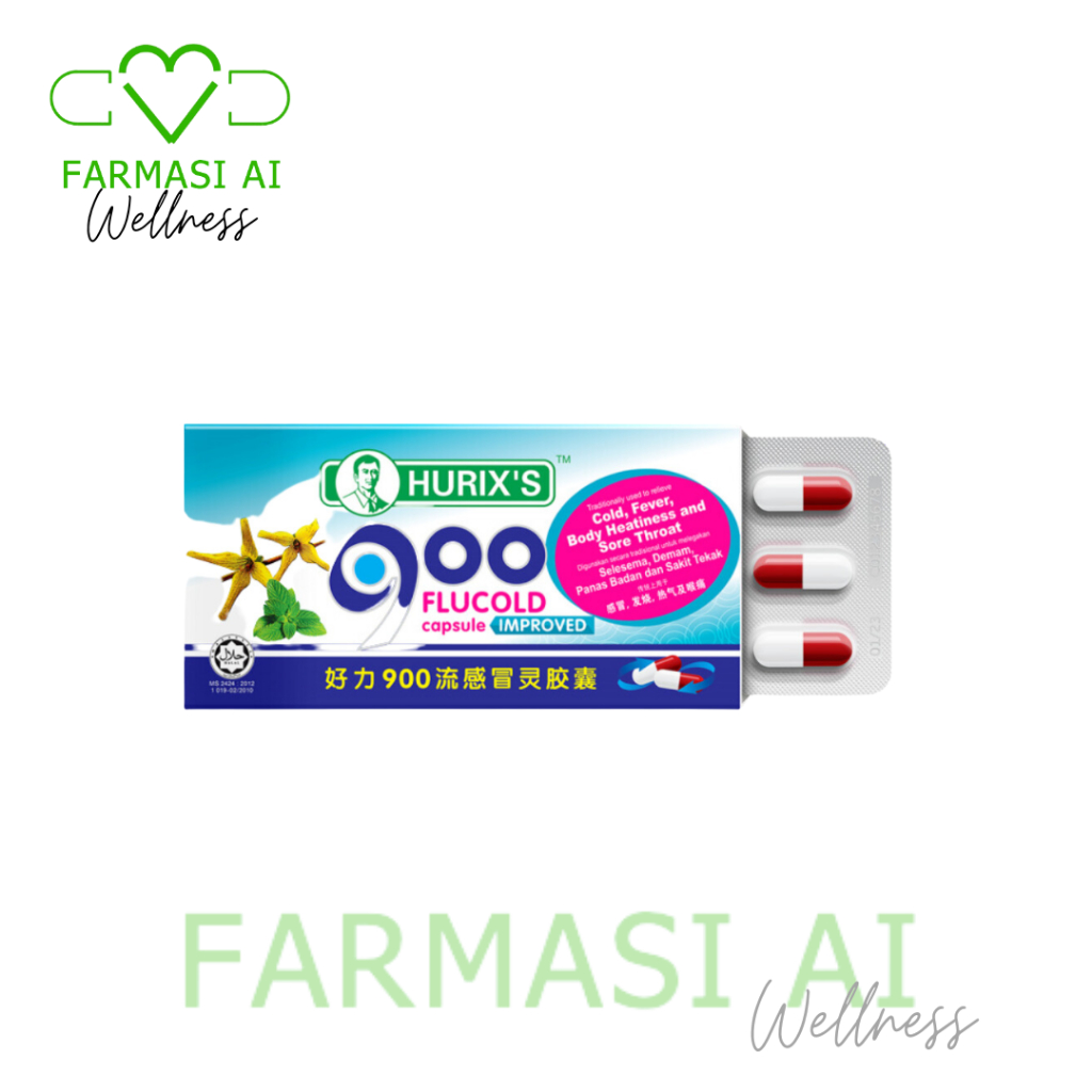 Hurix's 900 Flucold Capsules Improved 9 Caps (1 strip) (Exp Date: 08/ ...