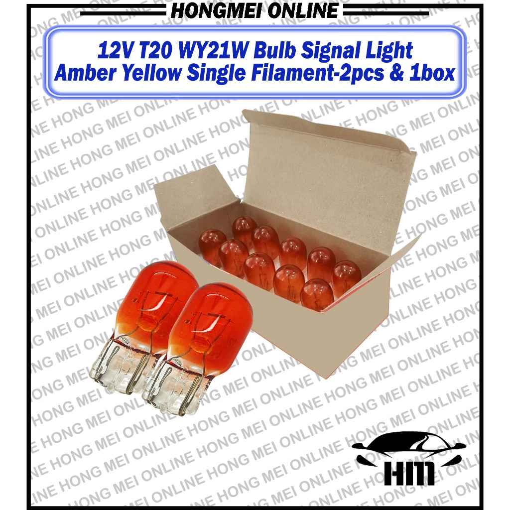 12V T20 WY21W Bulb Signal light Amber Yellow single Filament - 2pcs ...