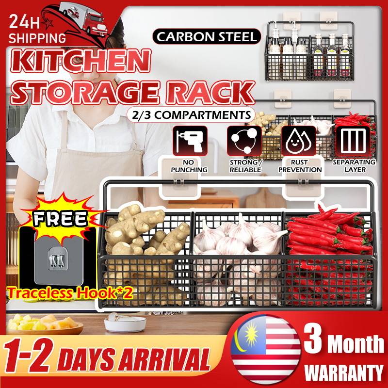 No Drilling Kitchen Storage Rack Wall Mounted Vegetable Fruit Onion ...