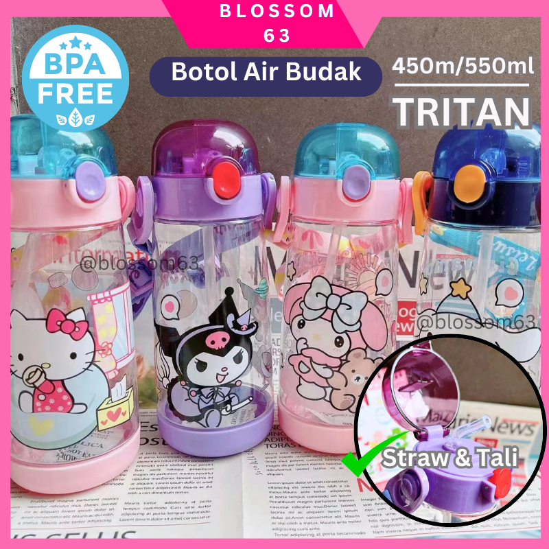 450ml 550ml Botol air Kuromi Bottle Water Bottle Kids Tritan BPA Free ...