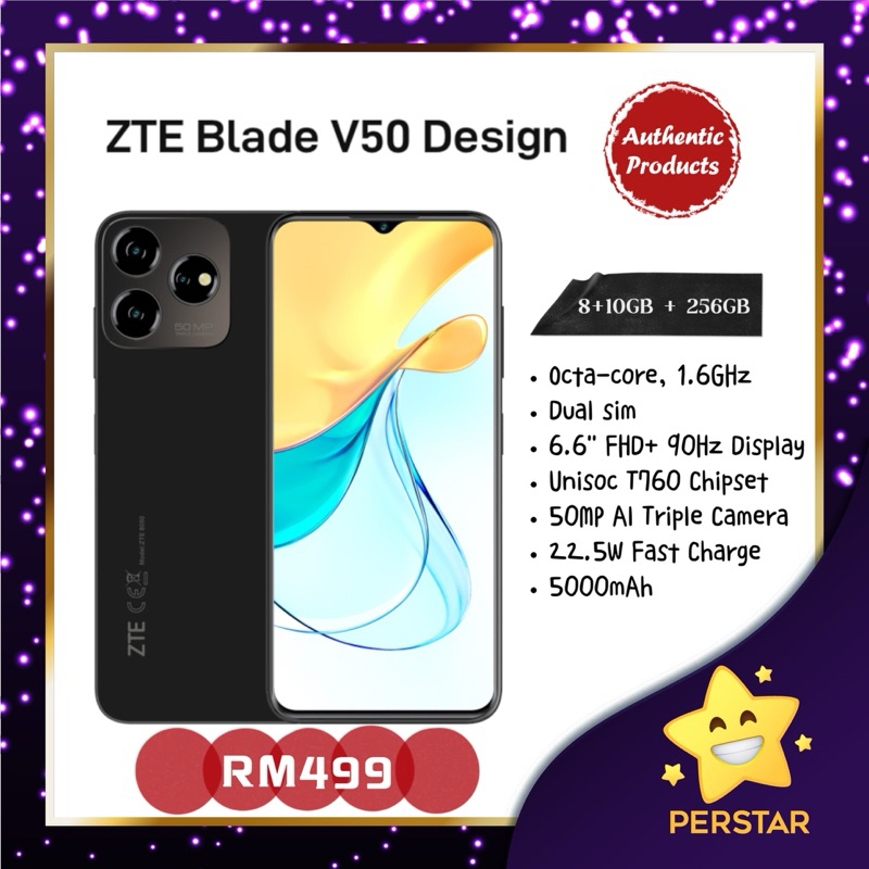 ZTE BLADE V50 Design (8+10)GB+256GB | Octa-core, 1.6GHz, 50MP AI Triple ...