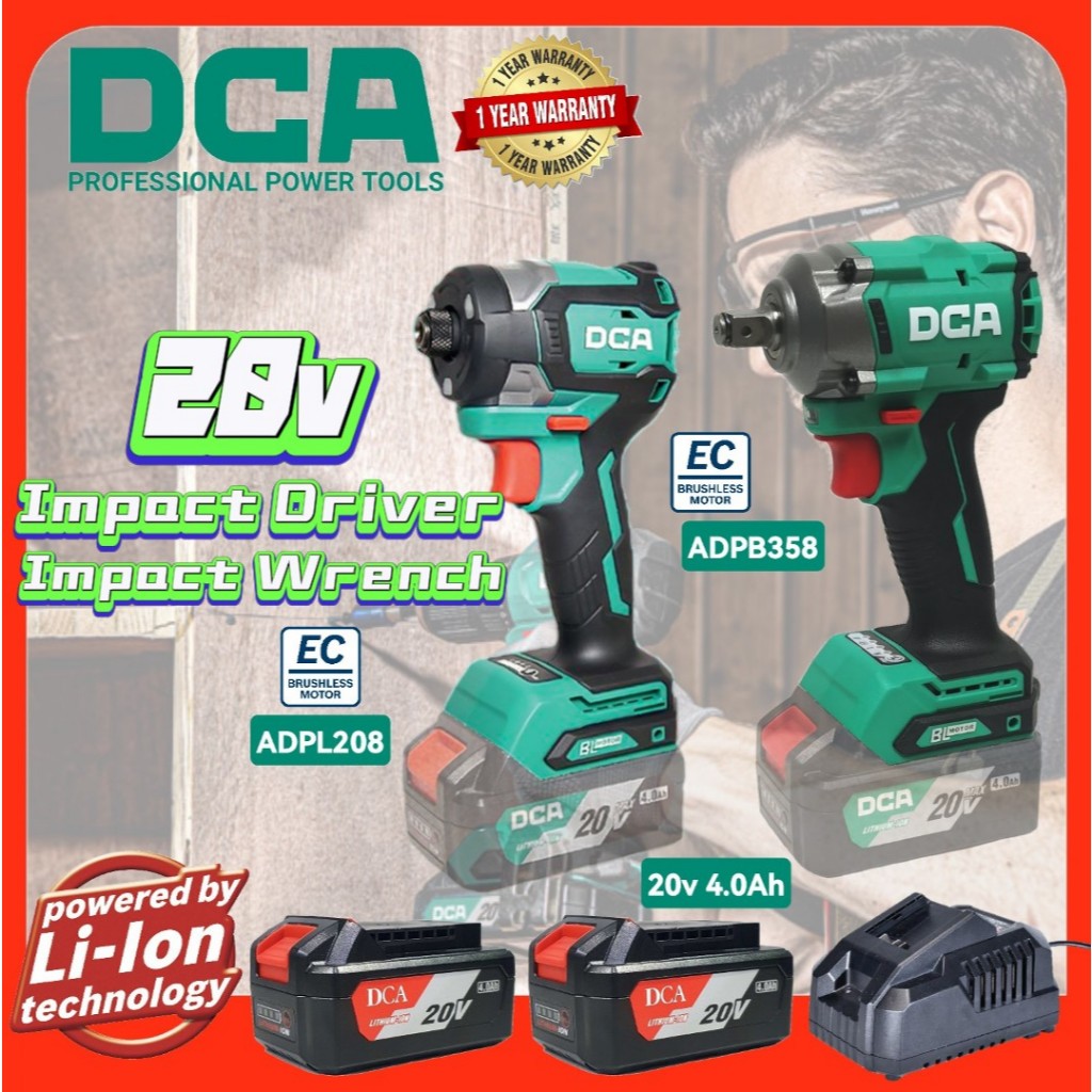 DCA ADKIT29 20v 4.0Ah Combo Set BrushLess Cordless Impact Wrench Impact Drill Driver Bateri Gun ...