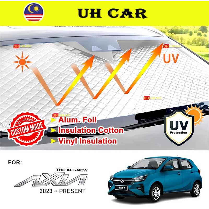 Perodua Axia 2023 2024 Front Windscreen 3 Layer Sun Shade 100%UV Reject ...