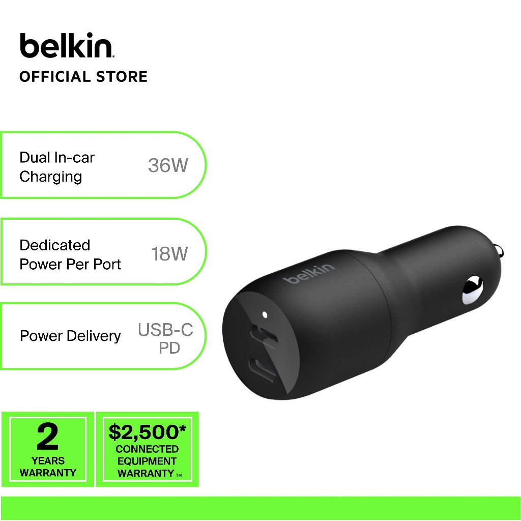 Belin CCB002qcBK BoostCharge Dual USB-C Car Charger 36W | Shopee Malaysia