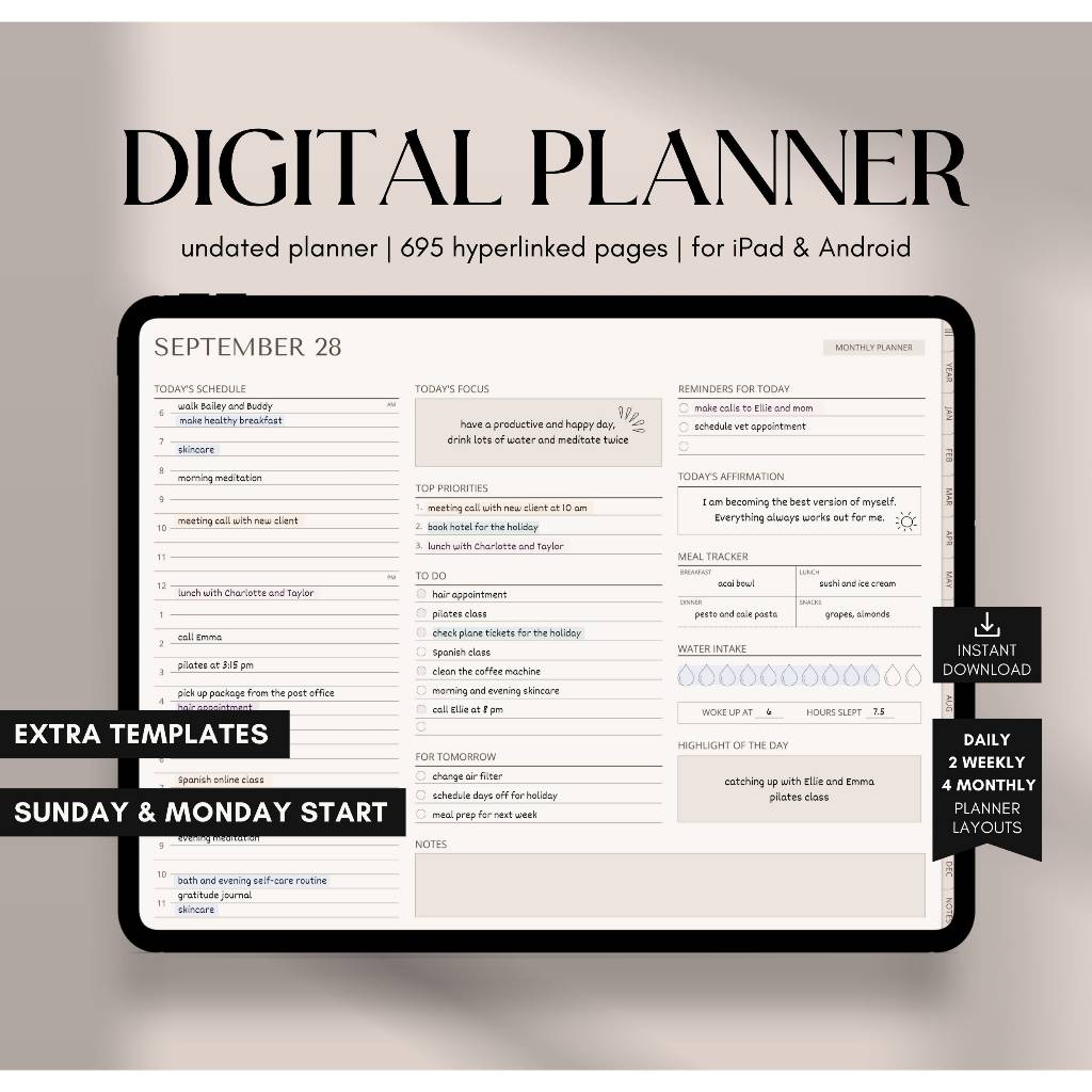 2025 Undated Digital Planner for iPad/Android - GoodNotes, Notability ...