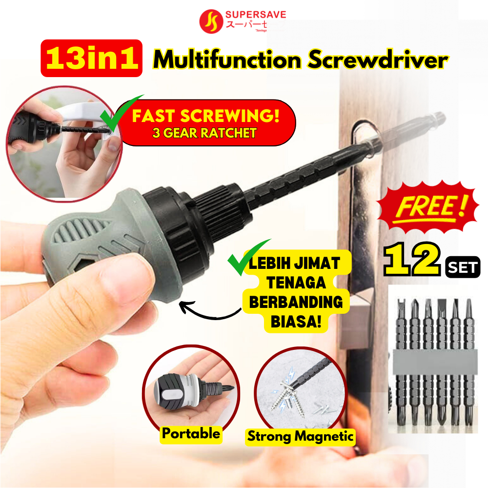 SUPERSAVE 13IN1 Mini Ratchet Screw driver Set Magnetic DIY Repair Tool ...