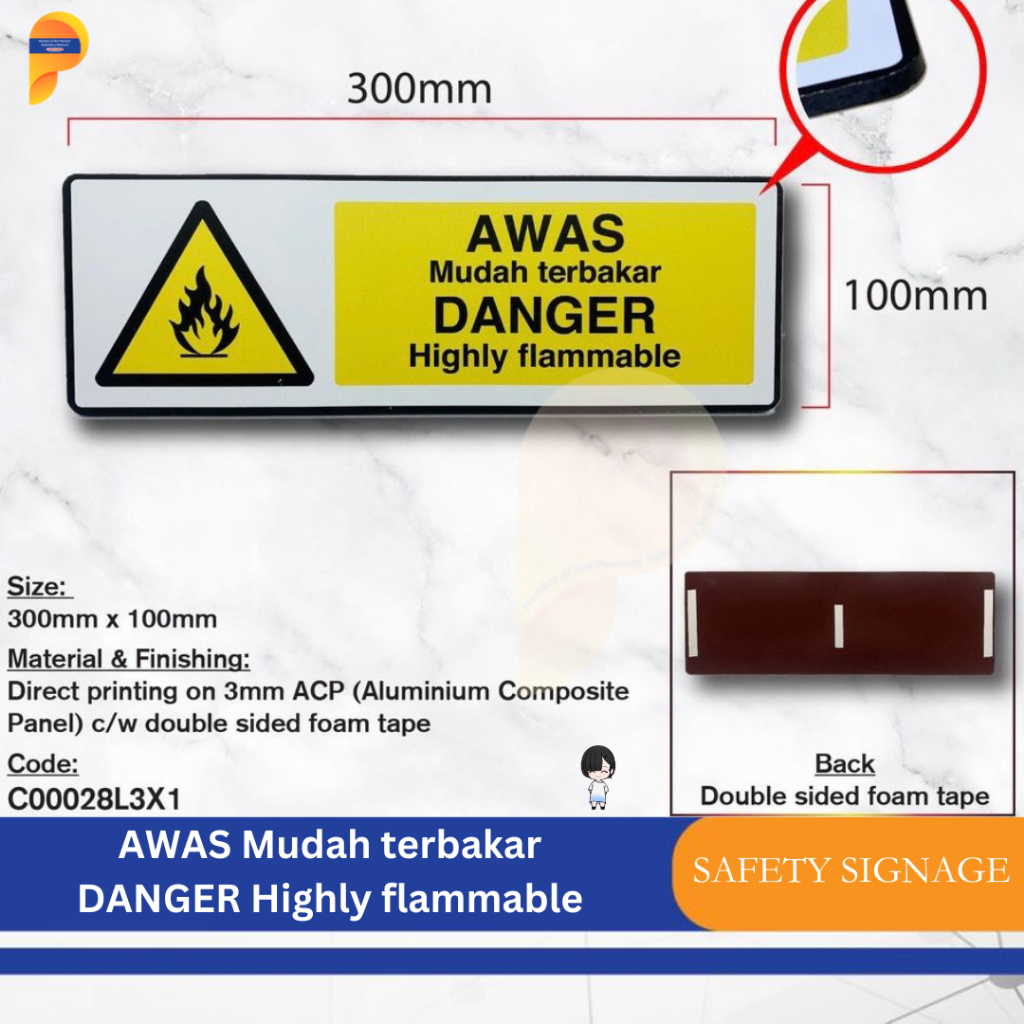 SAFETY SIGNAGE - AWAS Mudah terbakar DANGER Higghly flammable | Shopee ...