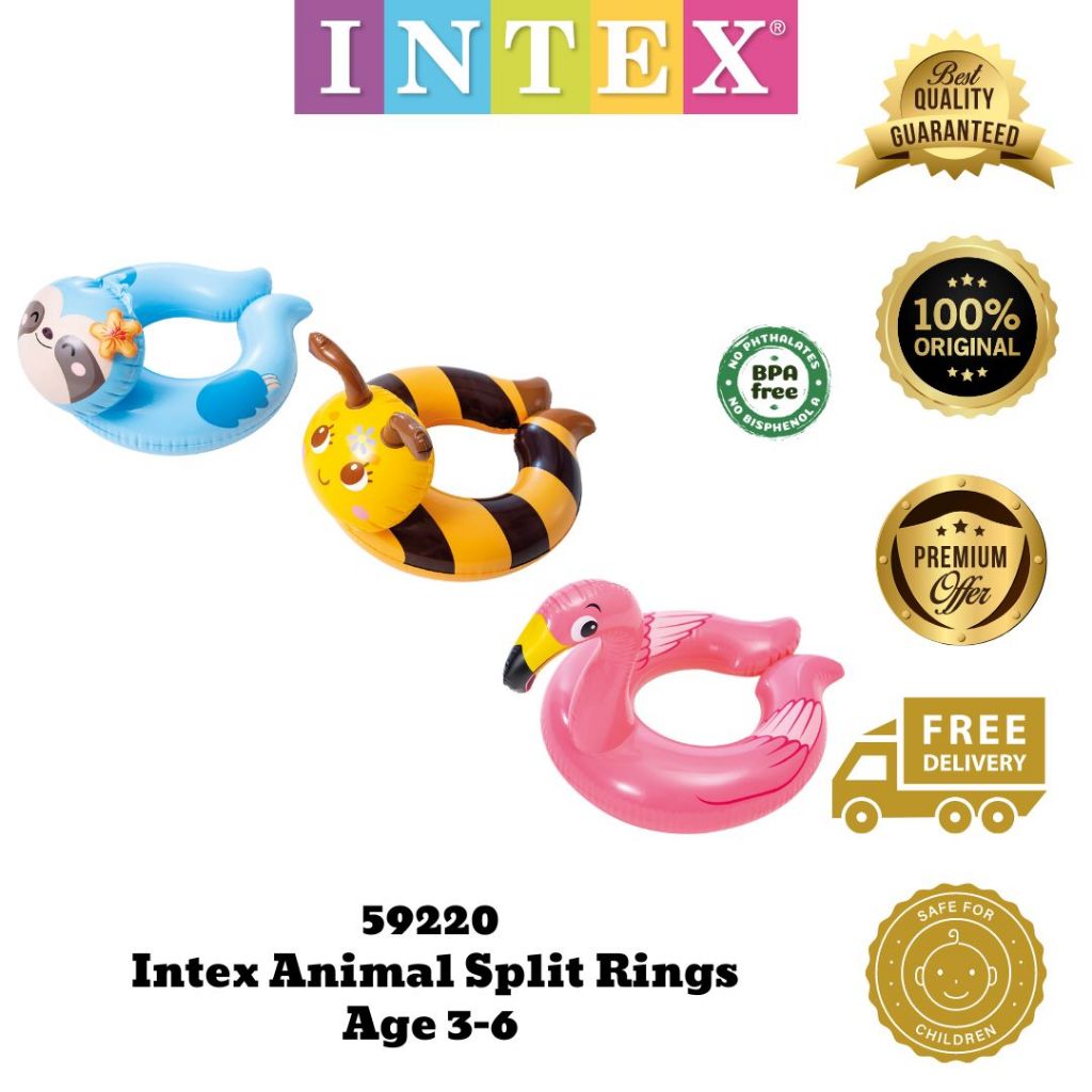 59220 Intex Animal Split Rings - Bumble Bee, Sloth & Flamingo - Age 3-6 ...