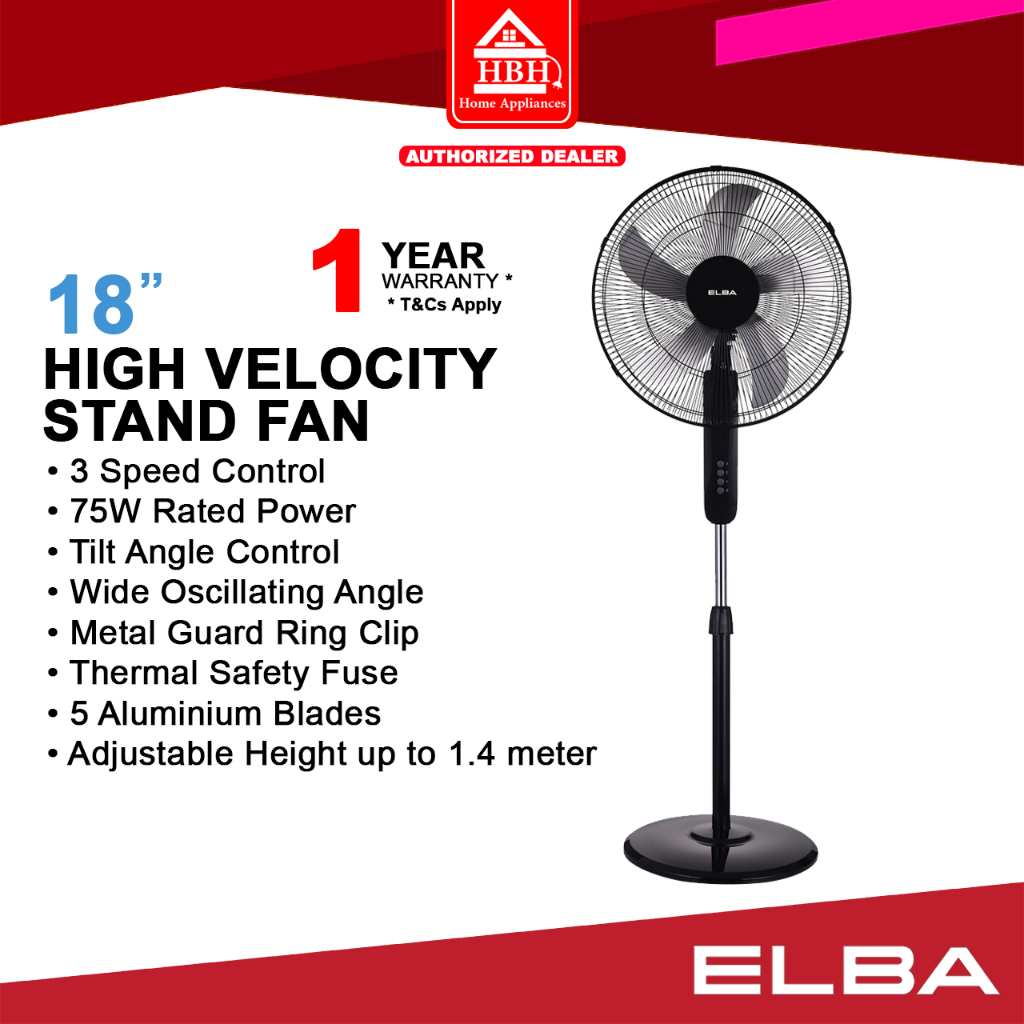 Elba EISF-N1885(BK) 18" 3 Speed High Velocity Metal Blade Stand Fan ...