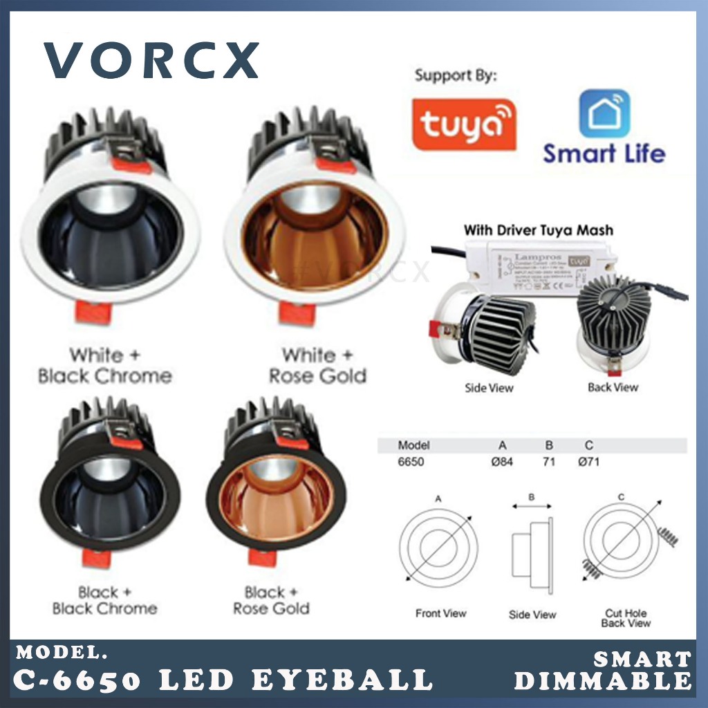 C-6650 LED 12W SMART ANTI GLARE RECESSED COB EYEBALL LED SPOTLIGHT TUYA ...