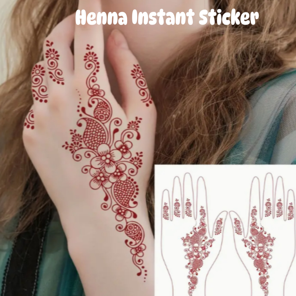 Henna Instant Sticker Floral Design Maroon Color Waterproof Temporary ...