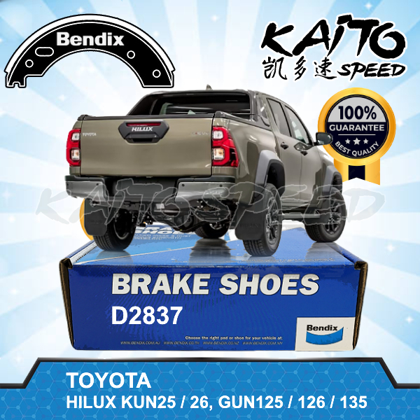 Bendix D2837 Rear Drum Brake Shoe Toyota Hilux 2004 - Present KUN25 ...