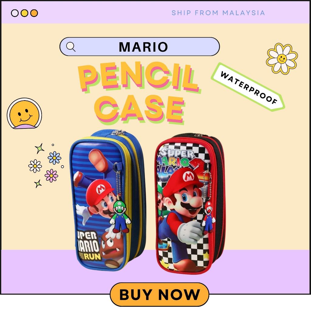 8820 - Pencil Case Mario Bros Design / Kotak Pensel Cartoon Mario Luigi ...