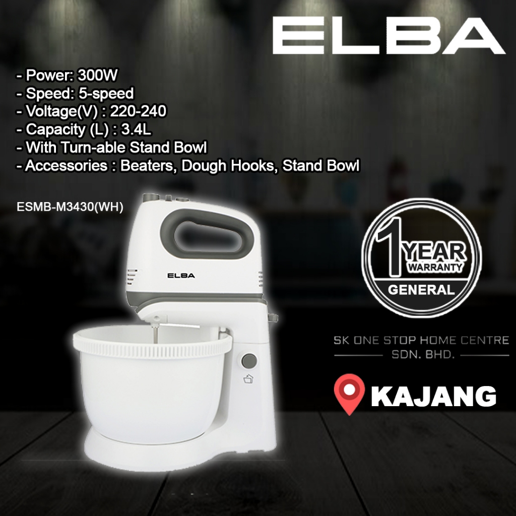 (AUTHORISED DEALER) ELBA Stand Mixer 3.4L (WHITE) ESMB-E3430(WH) / elba ...