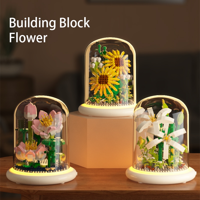 Sunflower Tulips Daisy Flower Bouquet Bricks With LED Light Desktop ...