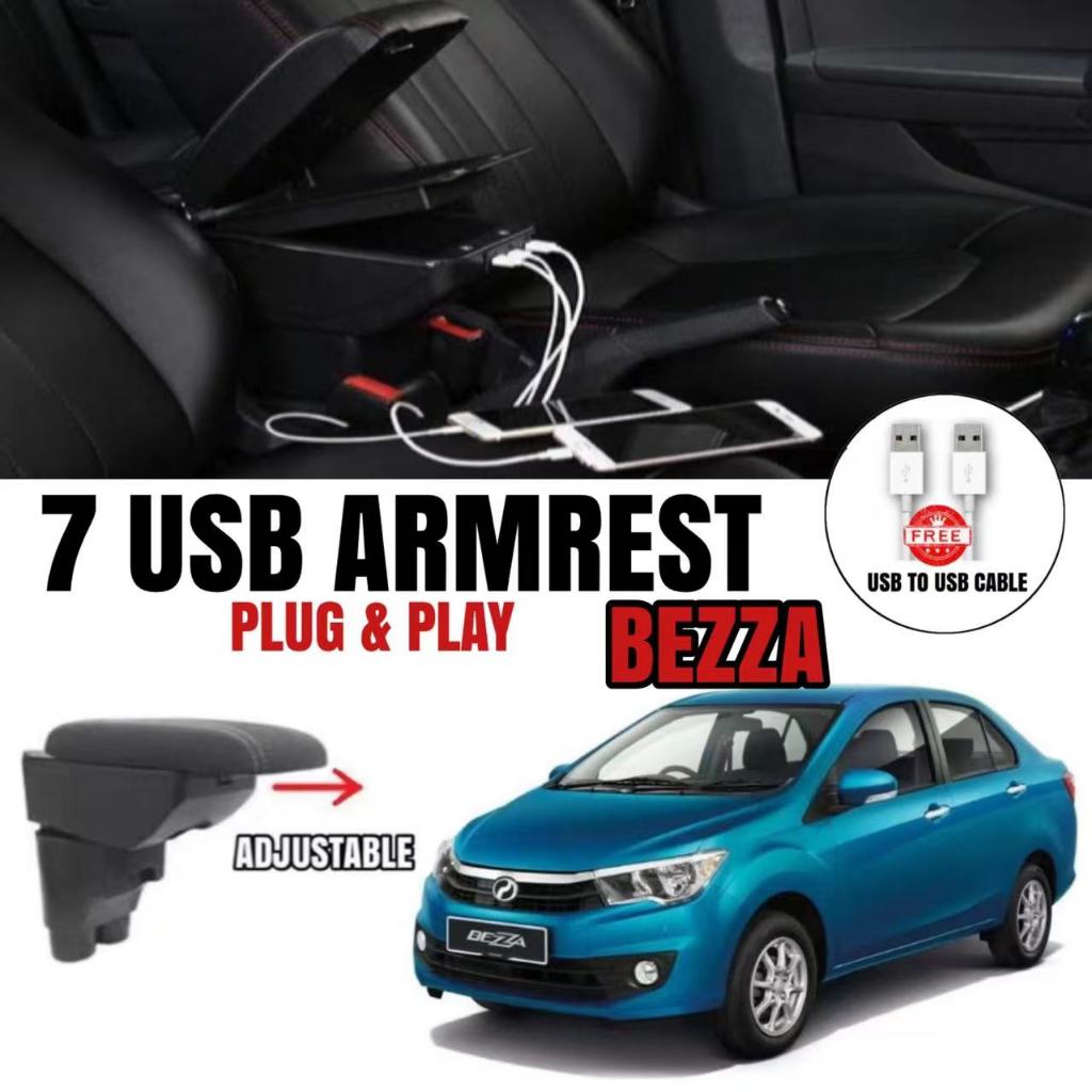 PERODUA BEZZA Armrest 7USB Port Adjustable 2layer Console Box Storage ...
